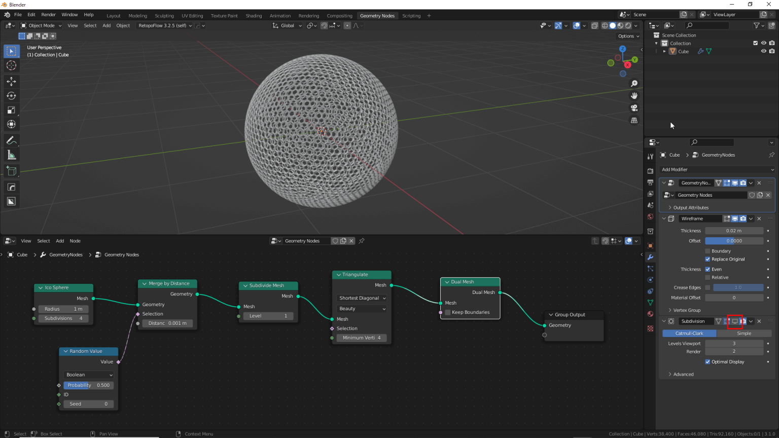 【Blender】有機的なオブジェクトを作る方法 Geometry Nodes編